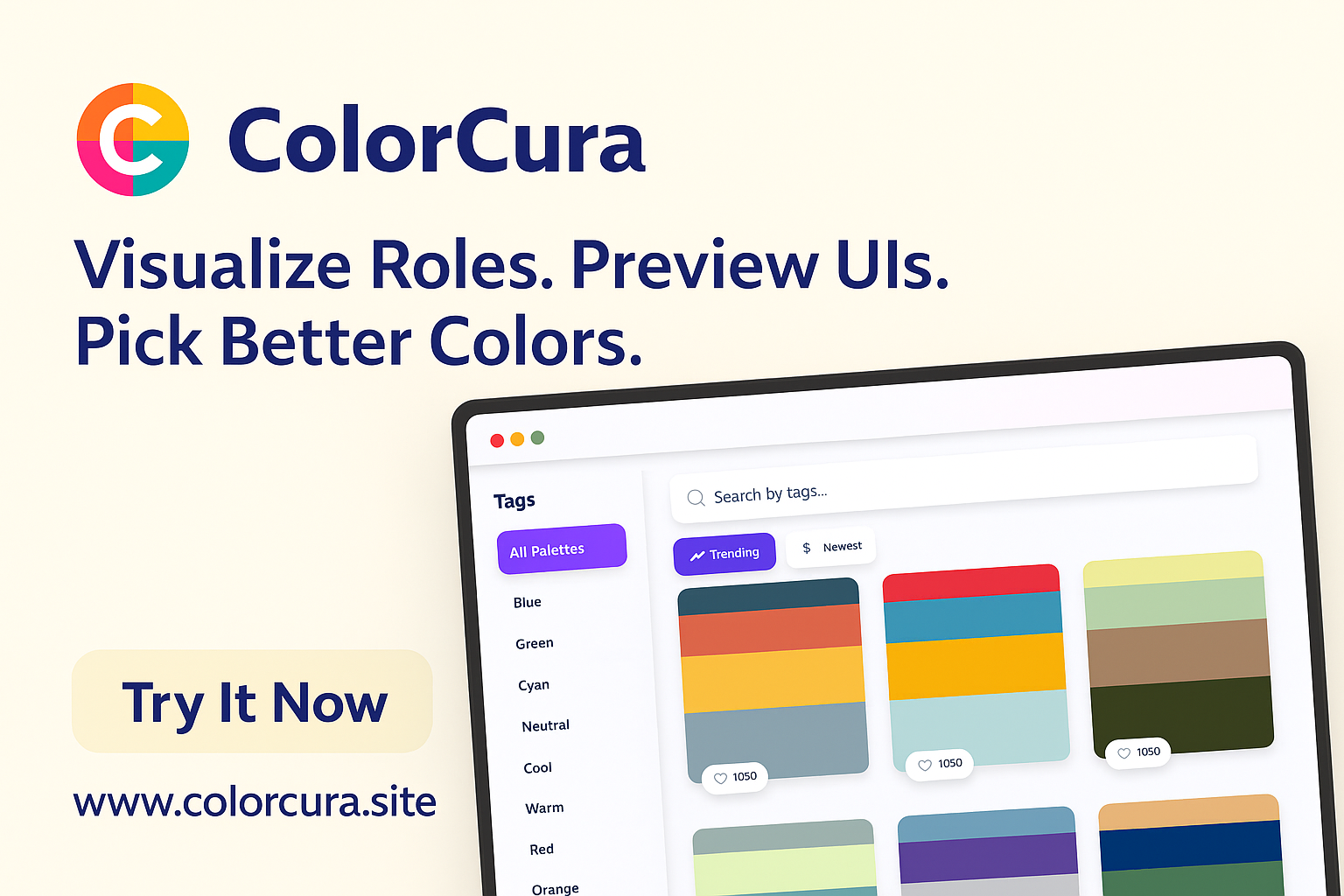 ColorCura — Visualize Roles. Preview UIs. Pick Better Colors.
